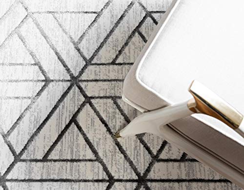 Rugs.com Lattice Trellis Collection Rug β 8 Ft Round White Low-Pile Rug Perfect for Kitchens, Dining Rooms