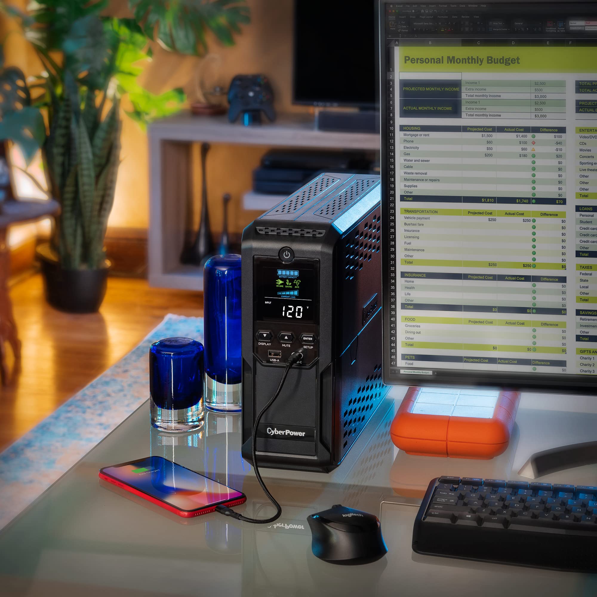 CyberPower BRG1500AVRLCD2 Intelligent LCD UPS System, 1500VA/900W, 12 Outlets 2 USB Ports, AVR, Mini-Tower, 5-Year Warranty