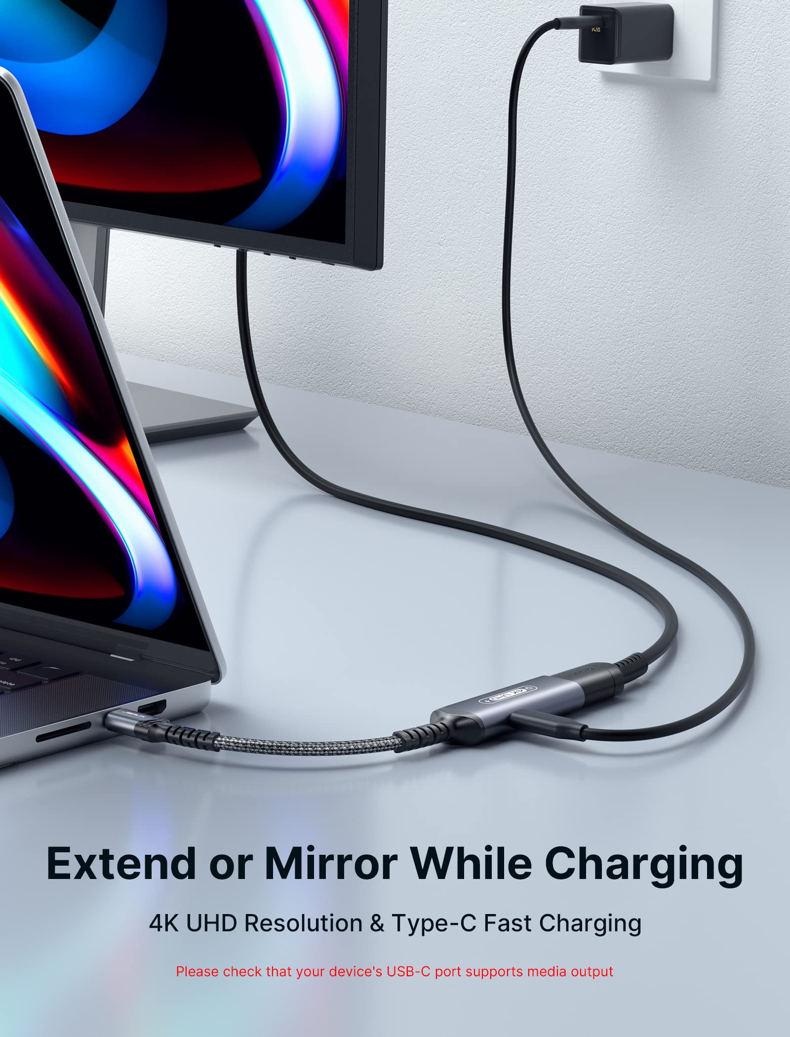 JSAUX USB C to HDMI and Charger Adapter | 4K@60Hz 2-in-1 Type-C to HDMI Adapter with PD Fast 100W Thunderbolt 3/4 Compatible with iPhone 16 Pro Max MacBook Pro/Air iPad Galaxy S24 Steam Deck ROG Ally