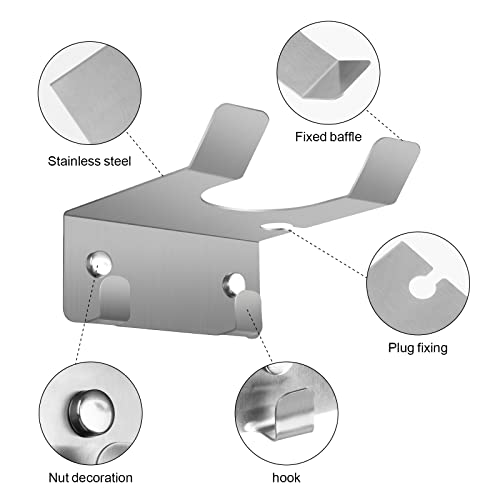 WONZON Hair Dryer Holder Wall Mount Blow Dryer Hanger Stand Rack Countertop Hair Dryer Bracket Hair Tool Organizer Storage(Silver)