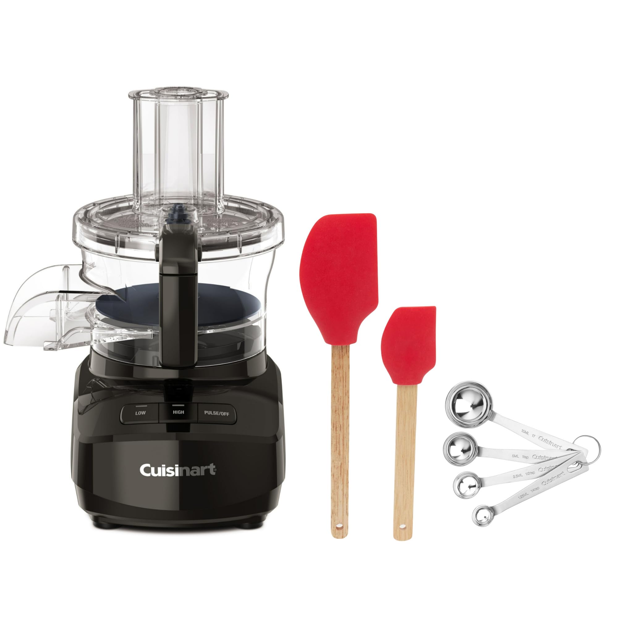 Cuisinart 9-Cup Food Processor (Black) - Efficient Universal Blade, In-Bowl Storage, and Quick Chopping - Kitchen Appliance for Home Chefs Bundle with Measuring Spoons, and 2-Piece Spatula (3 Items)