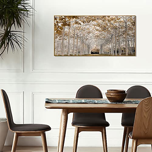Large Landscape Canvas Wall Art for Living Room Forest White and Gold Giant Wall Art Nature Pictures Fall Wall Decor Artwork for Walls Home Decorations Large Size Framed Wall Art 24x48inch