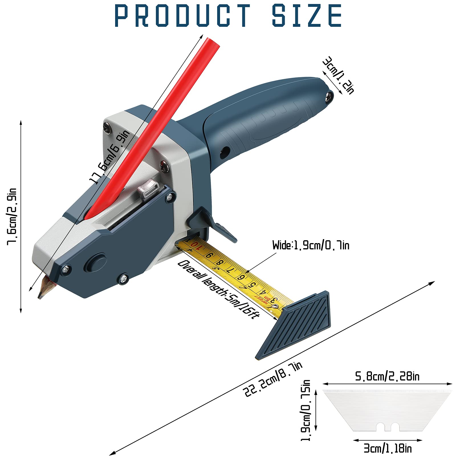 Gypsum Board Cutting Tool Multifunctional Woodworking Panel Cutter with Tape Measure kt Board Cutting Tool Kit Includes 1 Gypsum Board Cutter, 1 Pencil and 5 Blades