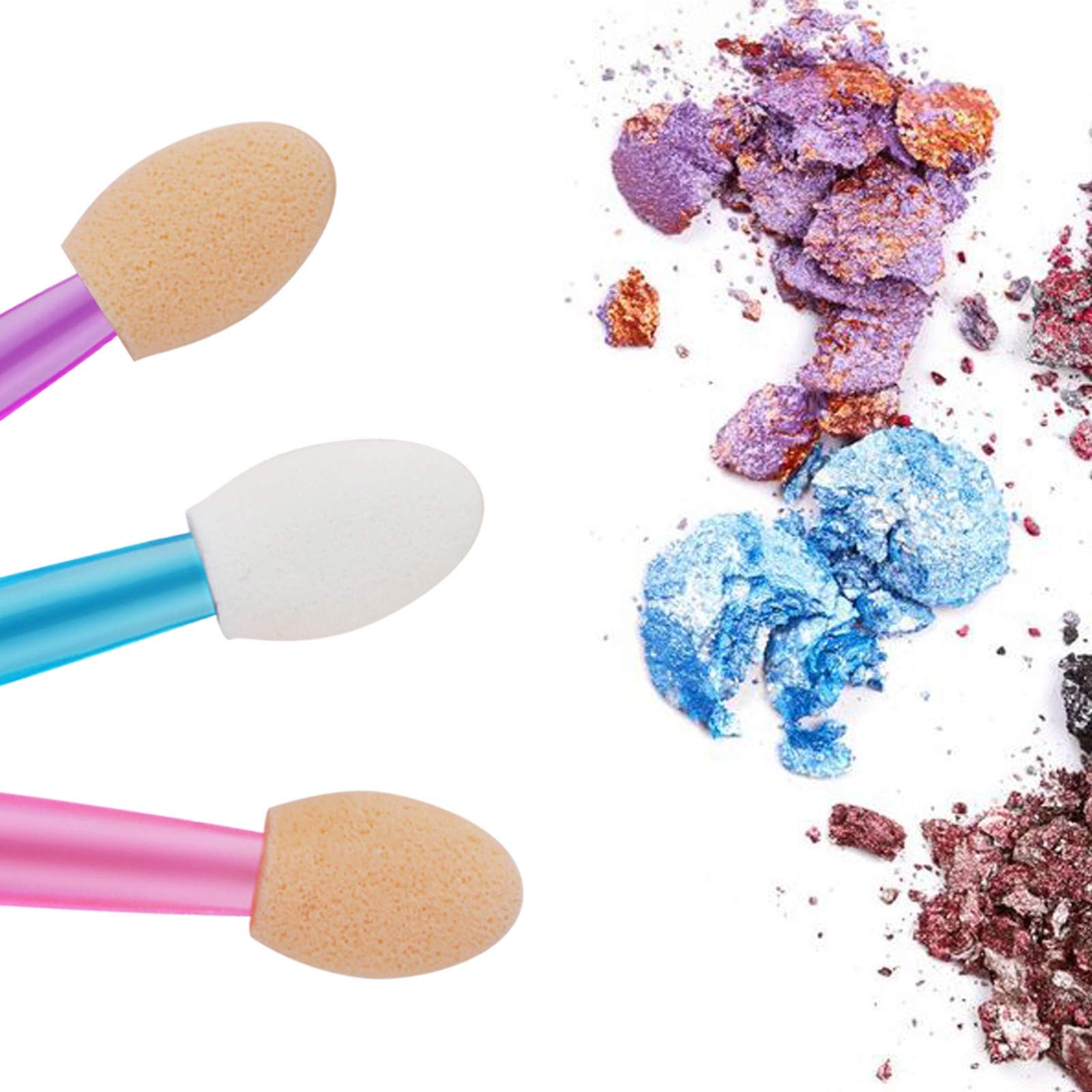 Cuttte 60PCS Disposable Dual Sides Eye Shadow Sponge Applicators, 3 Colors Eyeshadow Brushes Makeup Applicator (Pink, Purple, Blue)
