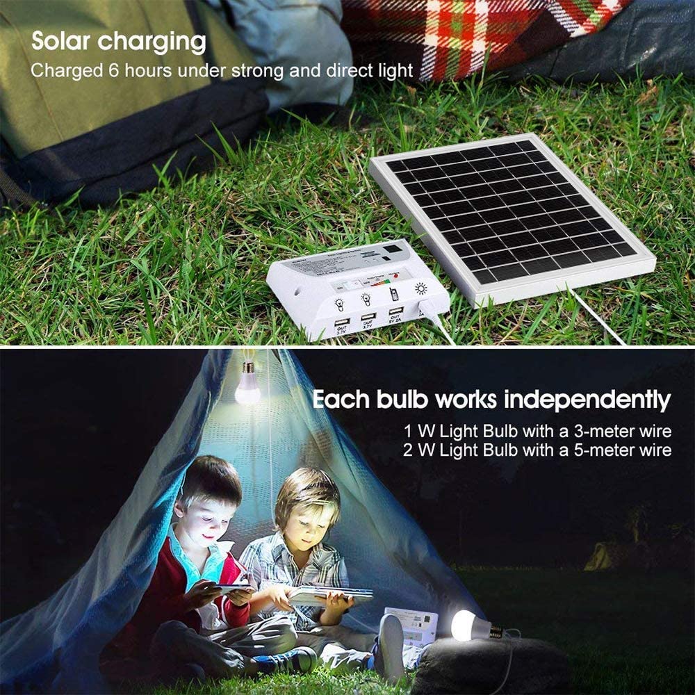 YINGHAO Solar Lights Indoor Home 4 Lights, 12 W Solar Panel & 2 Lights, 5.5W Solar Panel, Outdoor Waterproof Solar Lights for Garden, Yard, Camping, Shed, Barn, Garage