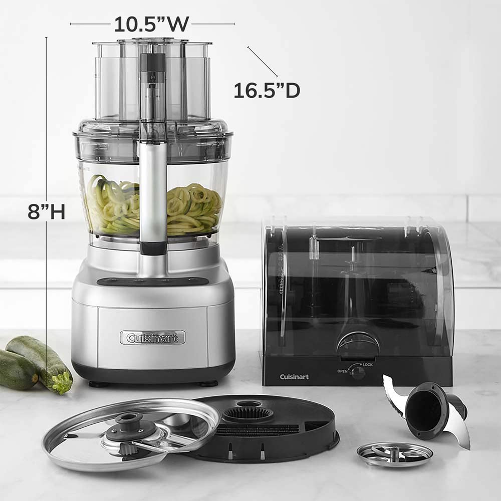 Cuisinart FP-1300SVWS Elemental 13-Cup Food Processor with Spiralizer and Dicer, Silver Bundle with Deco Chef Pair of Red Heat Resistant Oven Mitt