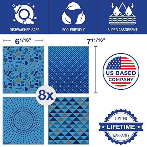 Eparé Swedish Dish Cloths & Cellulose Sponge Cloth - 8 Pack Blue Reusable Dish Cloth - Disposable Dish Cloths for Washing Dishes - Washable Swedish Dish Clothes - Sponge Cloths Kitchen Reusable