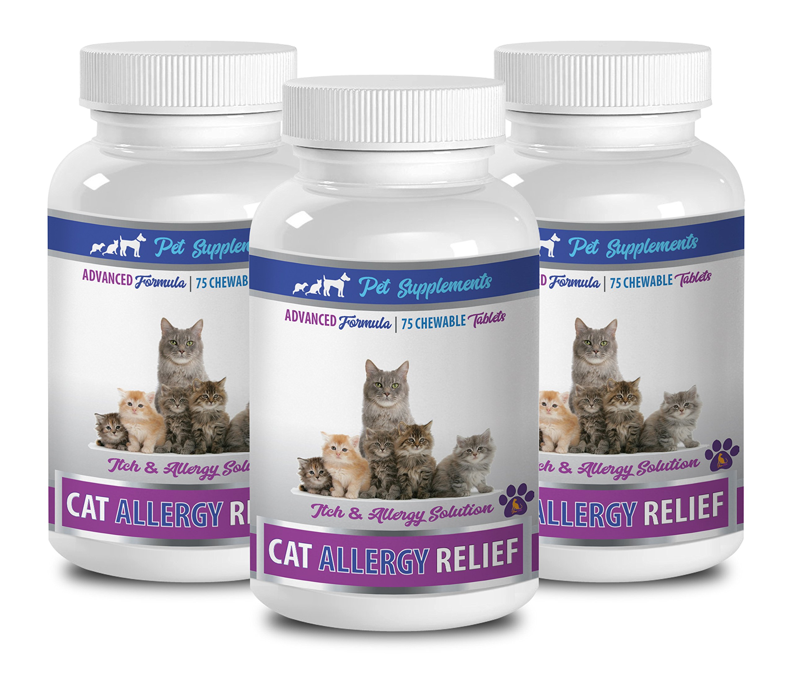 PET SUPPLEMENTS cat Liver Treats - Allergy Relief - for Cats - Advanced ITCHING Solution - CHEWABLE Treats - cat Skin Allergy - 3 Bottle (225 Chews)
