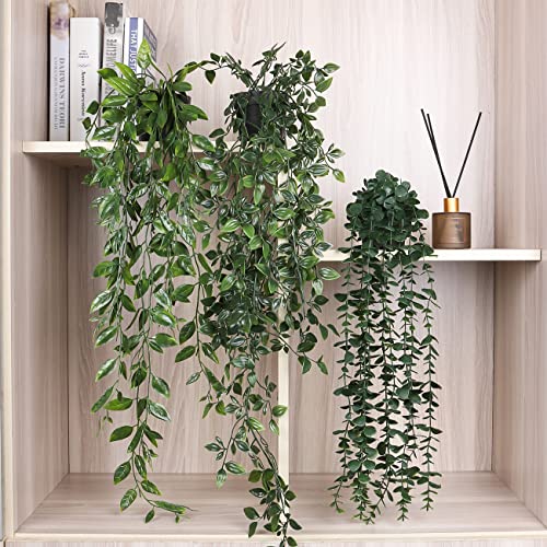 TOTOGA Artificial Hanging Plants 3 Pack Fake Potted Plants for Wall Home Room Office Indoor Decor