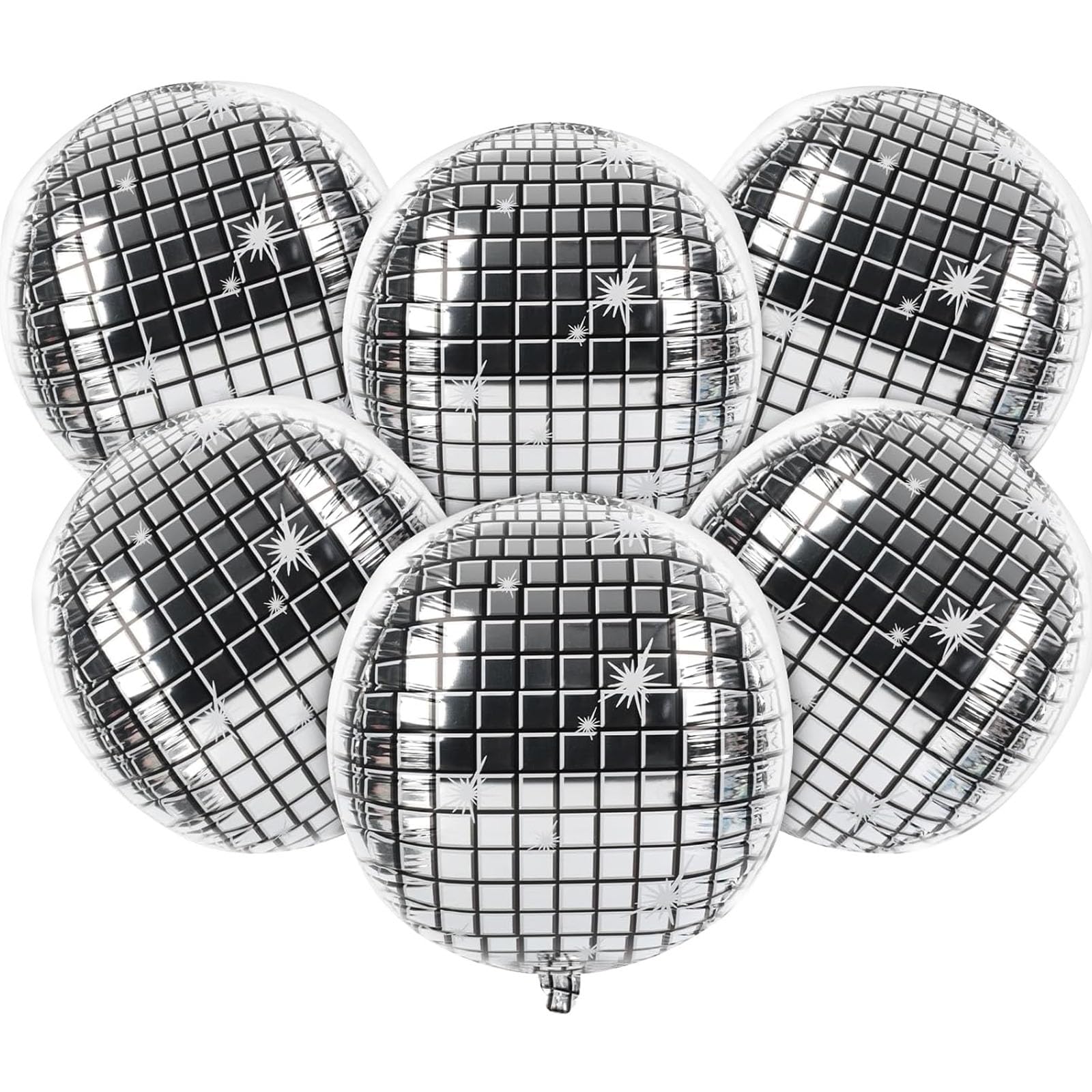 MCPINKY 6PCS Disco Ball Ballons, 25" Disco Foil Ballons Aluminum Helium Balloons Large Metallic Balloons for 80s 90s Dance Party Birthday Wedding