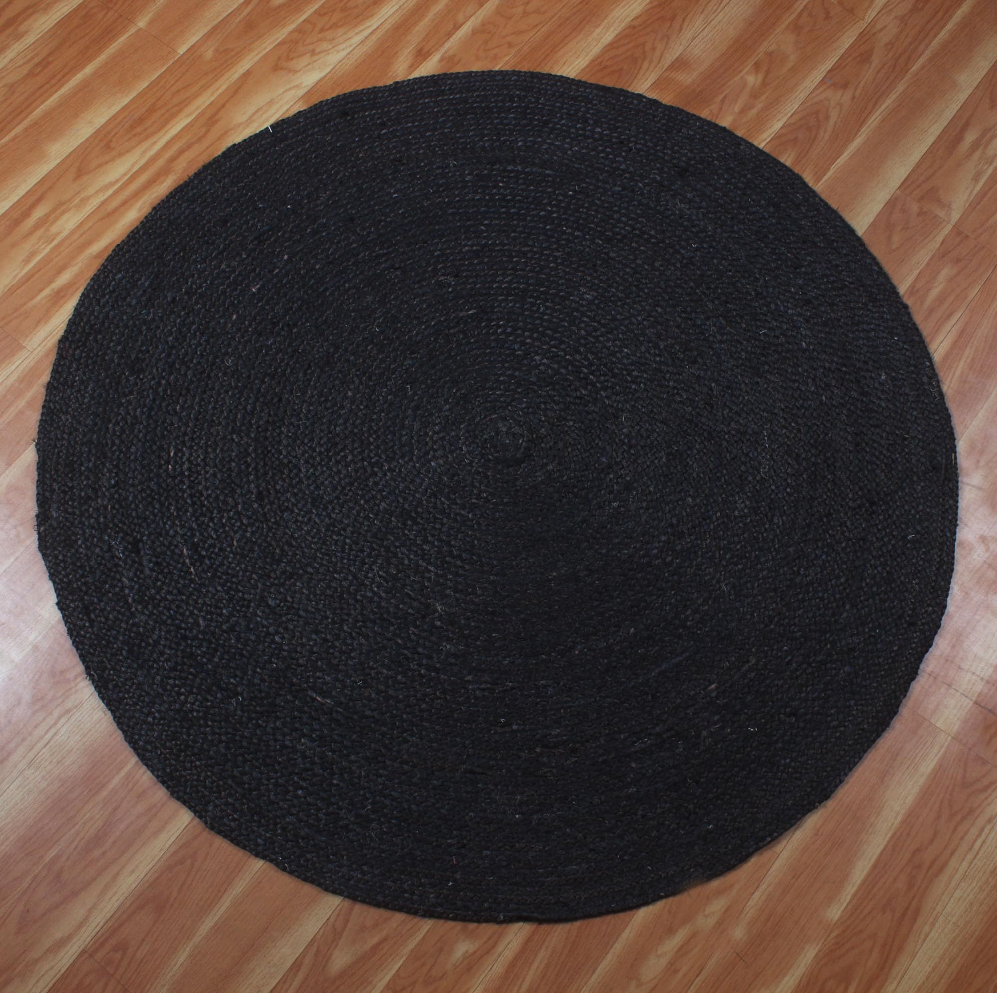 CASAVANI Collection Circle Area Rug - 3 Ft' Round Black Natural Jute Mat Geometric Kilim Rug Indoor Outdoor Use Mat Flatweave Rugs for Bedroom Bedside Round Dining Table Mat Hall