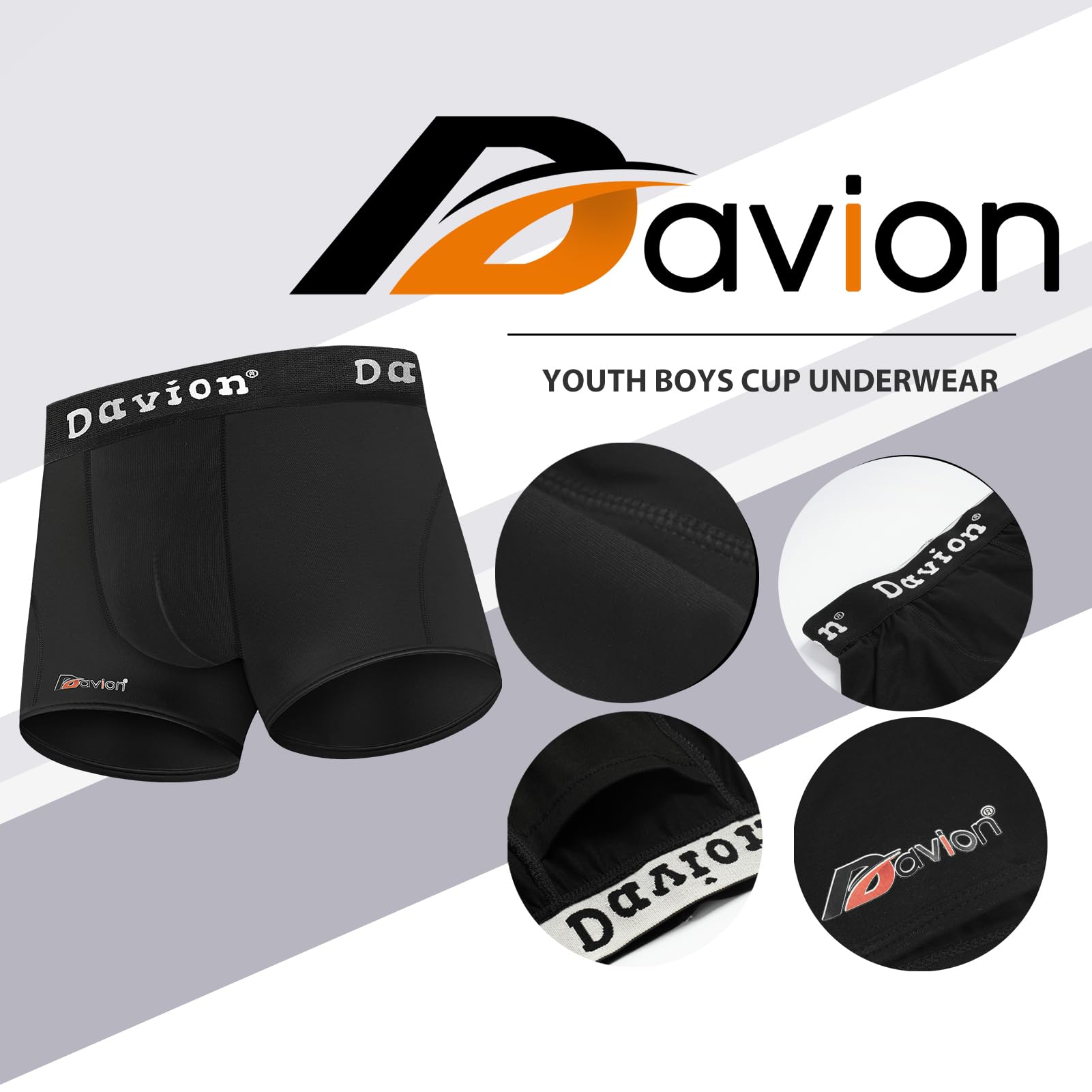 Davion Youth Cup Underwear Boys Baseball Cup Youth Briefs With Soft Protctive Athletic Cup for Baseball, Football, Lacrosse Black