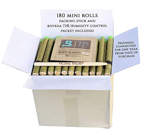 King Palm MINI Size Natural Pre Wrap Palm Leafs (BULK CASE LOOSE, 180 ROLLS TOTAL) Pre Rolled Cones - All Natural Cones - Corn Husk Filter - Preroll Cones - Prerolled cones with Filter - Organic Cones