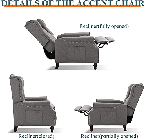 OQQOEE Wingback Recliner Chair with Massage & Heat Vibration, Fabric Push Back Accent Chairs Diamond Tufted Reclining Armchair for Living Room, Bedroom (Fabric, Light Grey)