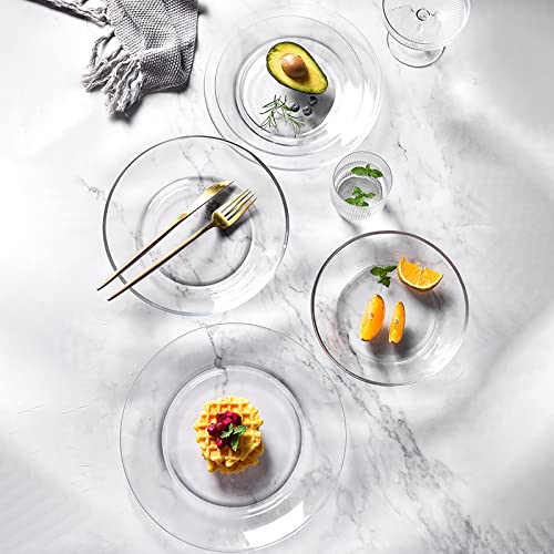 WUWEOT 8 Pack Glass Dessert Plate, 7.5" Clear Salad Plates Appetizer Plate, Snack Fruit Plate Dinner Plate Serveware, Dishwasher Safe