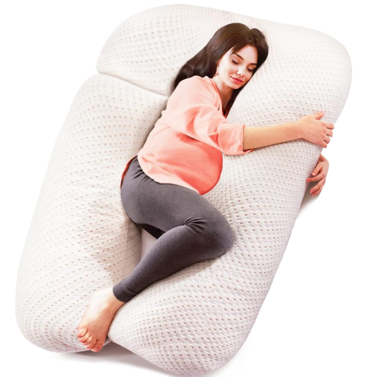 ELEMUSE Detachable Pregnancy Pillows for Sleeping, U Shaped Full Body Pillow with Removable Cooling Bamboo Cover, Pregnant Women Must Haves Maternity Pillow, Support for Head, Back, Hips, Legs, Belly