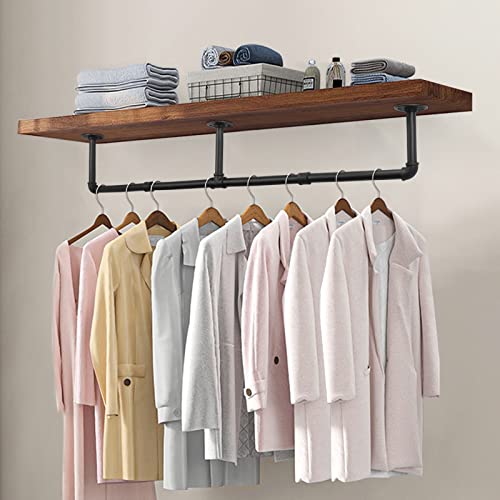 Livabber Industrial Pipe Clothes Rack, Heavy Duty Detachable Iron Garment Rack Wall Mounted, Rustic Saving Space Clothes Bar Multi-Purpose Hanging Rod for Bedroom, Closet, Black (50 Inch)