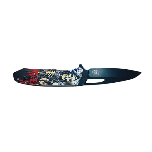 D9 Tactical Pocket Knife - Spring Assisted Knife with liner lock, Lanyard Hole, and Pocket Clip - Foldable Knife with Designed Alumunium Handle - EDC Pocket Knife for Men (Gray-Skeleton)