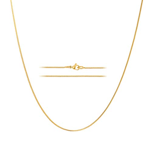 KISPER 24k Gold Box Chain Necklace â Thin, Dainty, Gold Plated Stainless Steel Jewelry for Women with Lobster Clasp, 36"