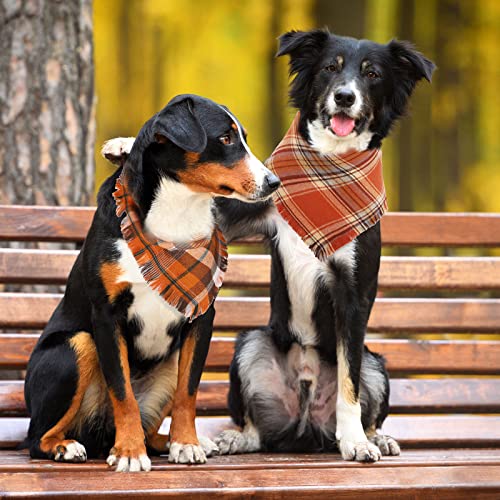 Whaline Fall Dog Bandana Autumn Dog Bibs Rustic Vintage Plaids Reversible Washable Triangle Dog Scarf Pet Neckerchief for Small Medium Large Pet Cat Dog Thanksgiving Costume Accessories, 2 Pack