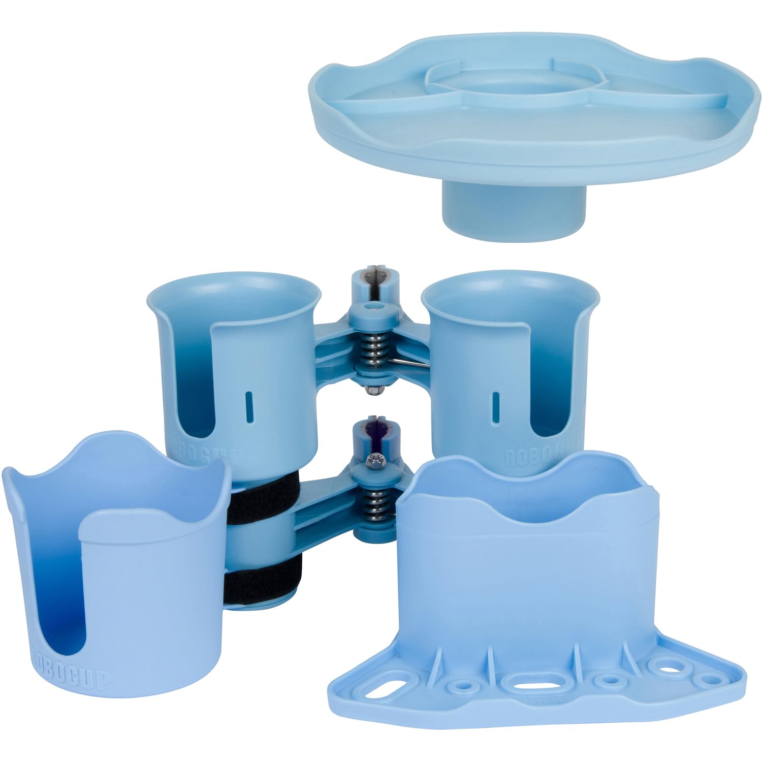ROBOCUP, (Light Blue EZ-Spring), Best Cup Holder for Drinks, Fishing Rod/Pole, Boat, Beach Chair, Golf Cart, Wheelchair, Walker, Drum Sticks, Microphone Stand