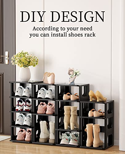 Shoe Organizer Shoe Rack for Small Spaces 5 Tier Plastic Vertical Narrow Shoe Shelves for Closet Black Shoe Holder, Stand For Entryway Shoe Storage Boots Organizer Stackable Shoe Cabinet