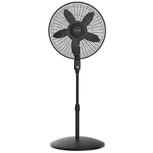 Lasko 18" Oscillating 4-Speed Large Room Pedestal Fan with Remote Control Adjustable Height Durable Metal Grill Great for Office, School and Home S18605, Black (Renewed)
