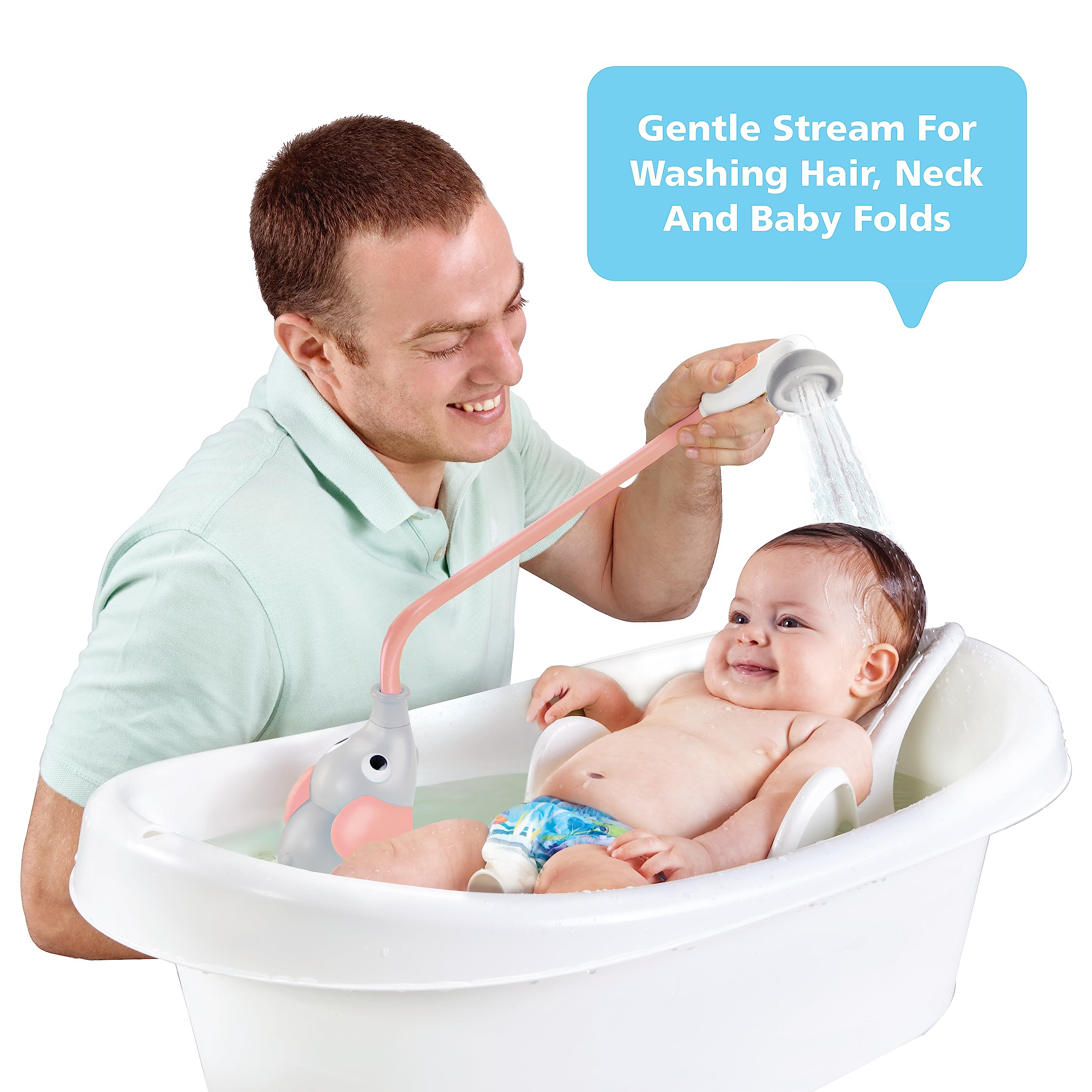 Yookidoo Baby Bath Shower Head - Elephant Bath Toy and Trunk Spout Rinser - for Newborn Babies in Tub Or Sink (Pink)