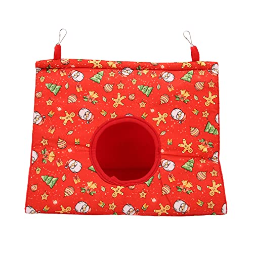 Pssopp Bird Snuggle Hut, Bird Hanging Hammock Tent Toy Bird Cave Hanging Tent Birds Hideaway Sleeping Bed Fuzzy for Resting Hiding Playing Red Christmas