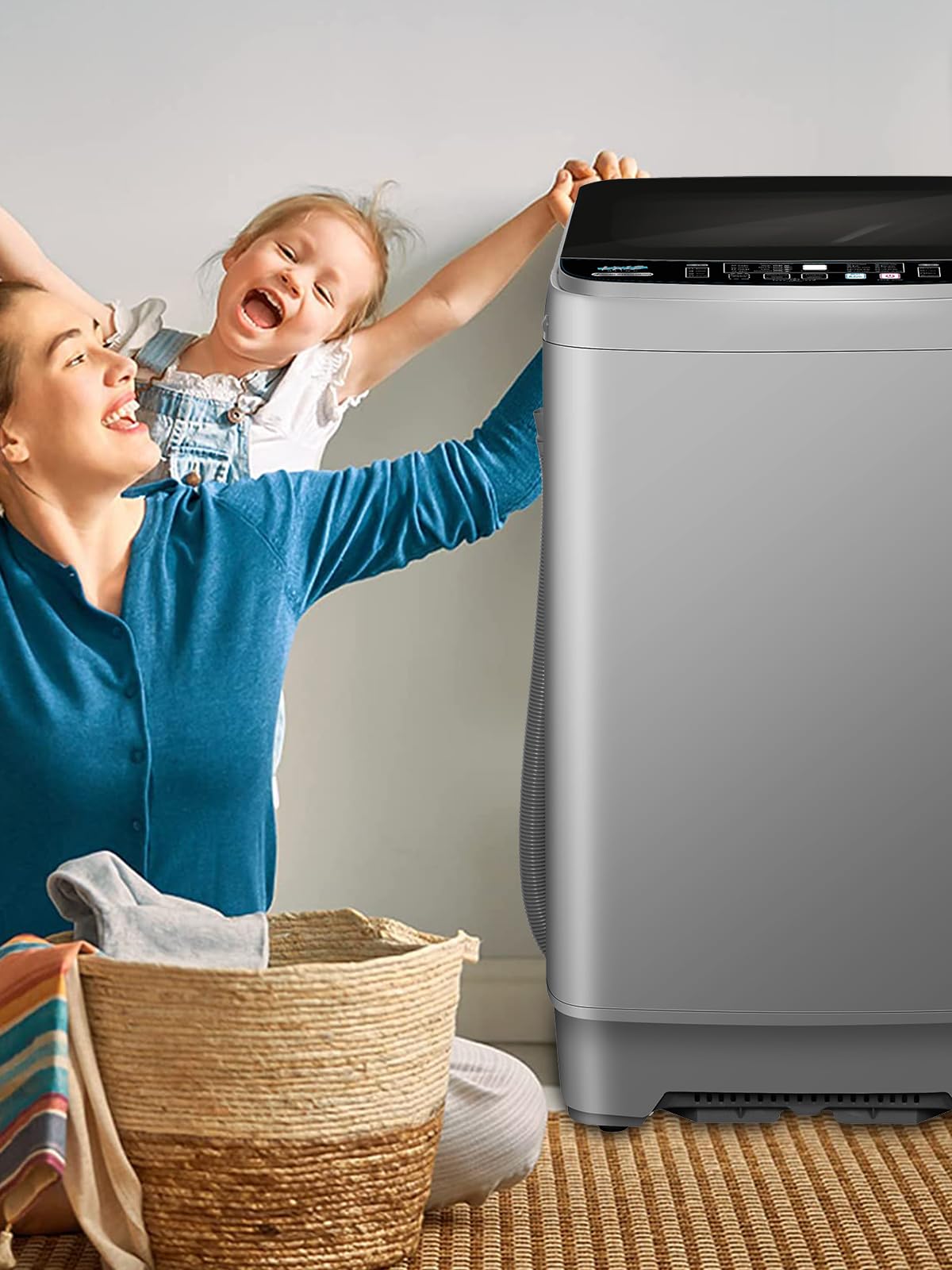 KRIB BLING 25 lbs Full Automatic Washing Machine with LED Display Compact Washing Machine with Drain Dump, 10 Wash Programs and 8 Water Levels Ideal for Dorms, Apartments, RV, Grey