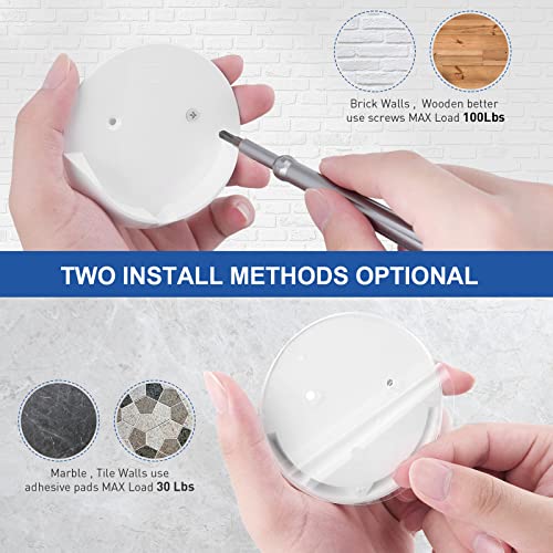 Shower Curtain Rod Holders for Wall – Adhesive Bathroom Tension Rod Retainer with Deeper Bracket Include Strong Tape for No Drilling Quick Mount and 304 Screws for Permanent Installation (Gloss White)