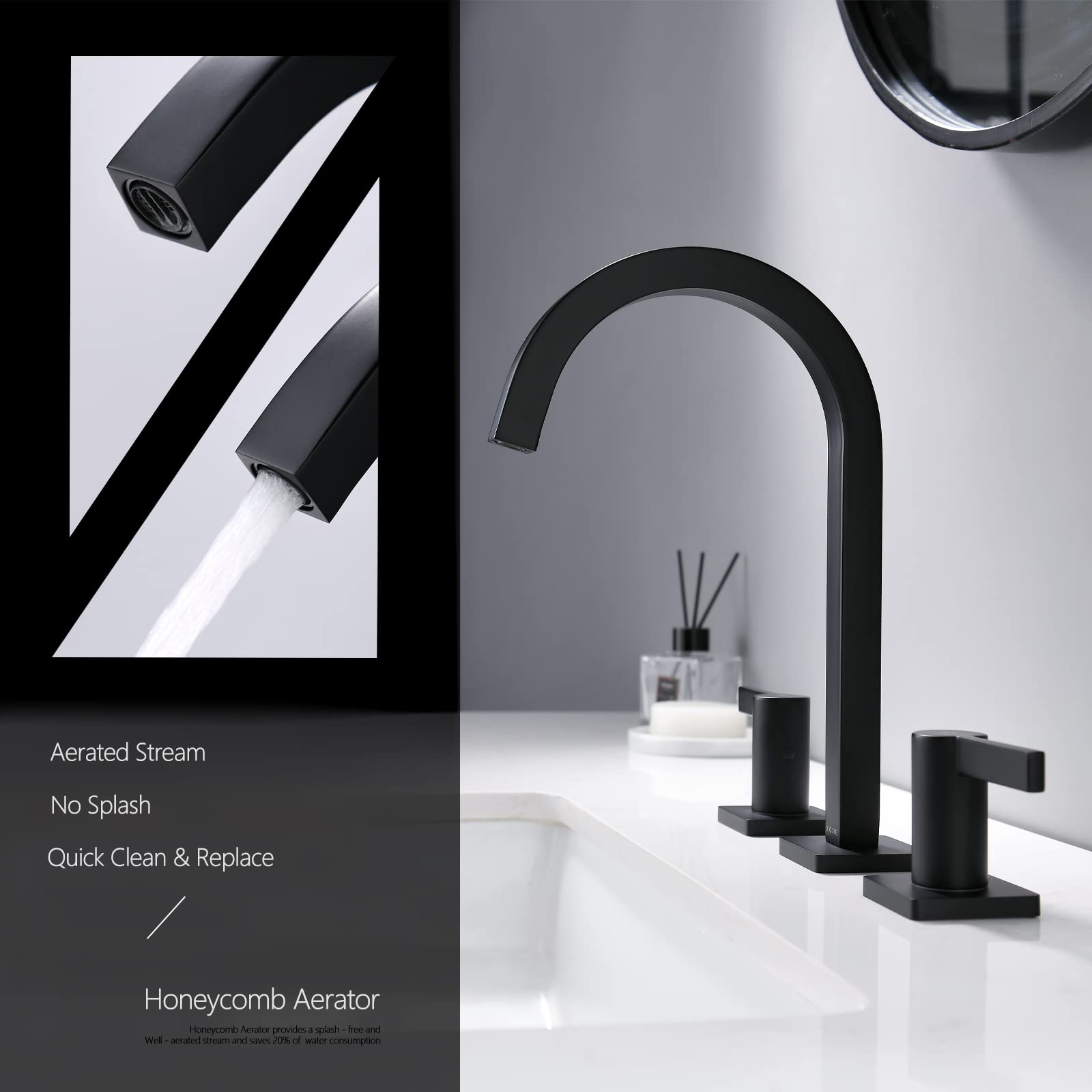 INDARE Bathroom Faucets, Black Bathroom Faucet, Lead-Free Brass Widespread Bathroom Faucets for Sink 3 Hole,8 Inch Bathroom Sink Faucet with Pop-Up Drain & Supply Lines,110104-EB