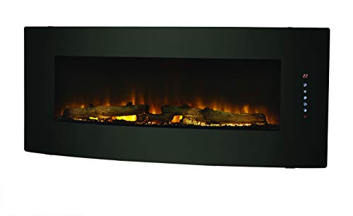 Muskoka 42" Contemporary Curved Front Slim Line Wall Mount Infrared Electric Fireplace, Black Glass