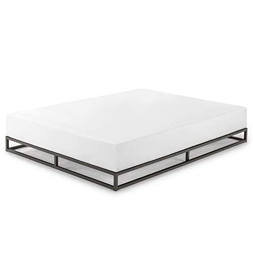 Mellow Modernista Low Profile 6 Inch Metal Platform Bed Frame with Classic Wooden Slat Support Mattress Foundation (No Box Spring Needed), Full, Black