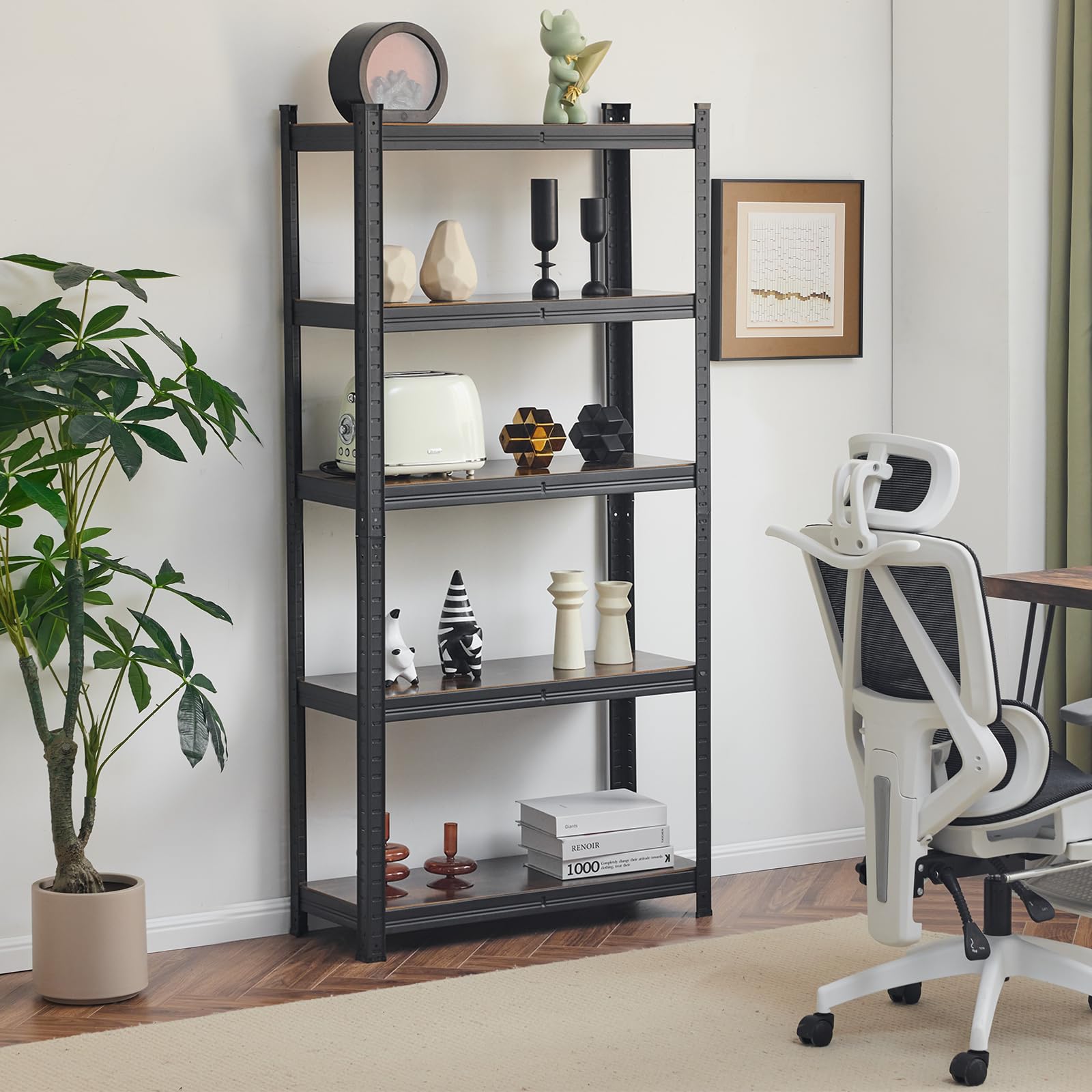 TALJIAYEH 5 Tier Storage Shelves, 30" W x 12" D x 60" H Pantry Closet Storage Shelves, Adjustable Storage Shelving Unit for Living Room, Kitchen Garage Office, Rustic Brown and Black, 1 Pack