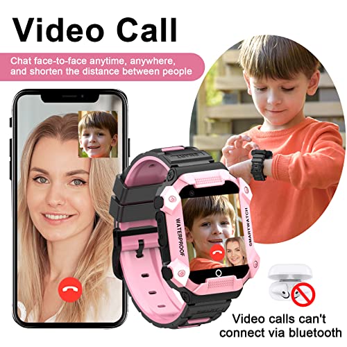 PTHTECHUS 4G Smart Watch for Kids - Smartwatch Phone with GPS Tracker,HD Camera, SOS, WiFi, Pedometer, Audio and Video Calling Voice Chat MP3 Waterproof Compatible Android and iOS for Girls Boys Gifts