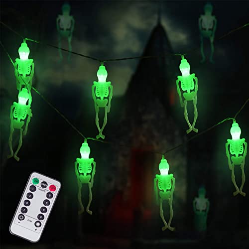 DAYLIGHTIR 2Pack Ghost Skeleton Lights Halloween String Lights, 15LED Remote-Control Baterry-Powered Perfect Halloween Decoration for Outdoor, Indoor, Garden, Yard, Tree, Party (2, Green)