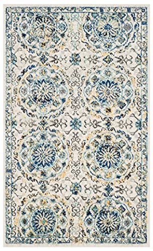 SAFAVIEH Evoke Collection 3' x 5' Ivory/Blue EVK252C Boho Non-Shedding Living Room Bedroom Accent Rug