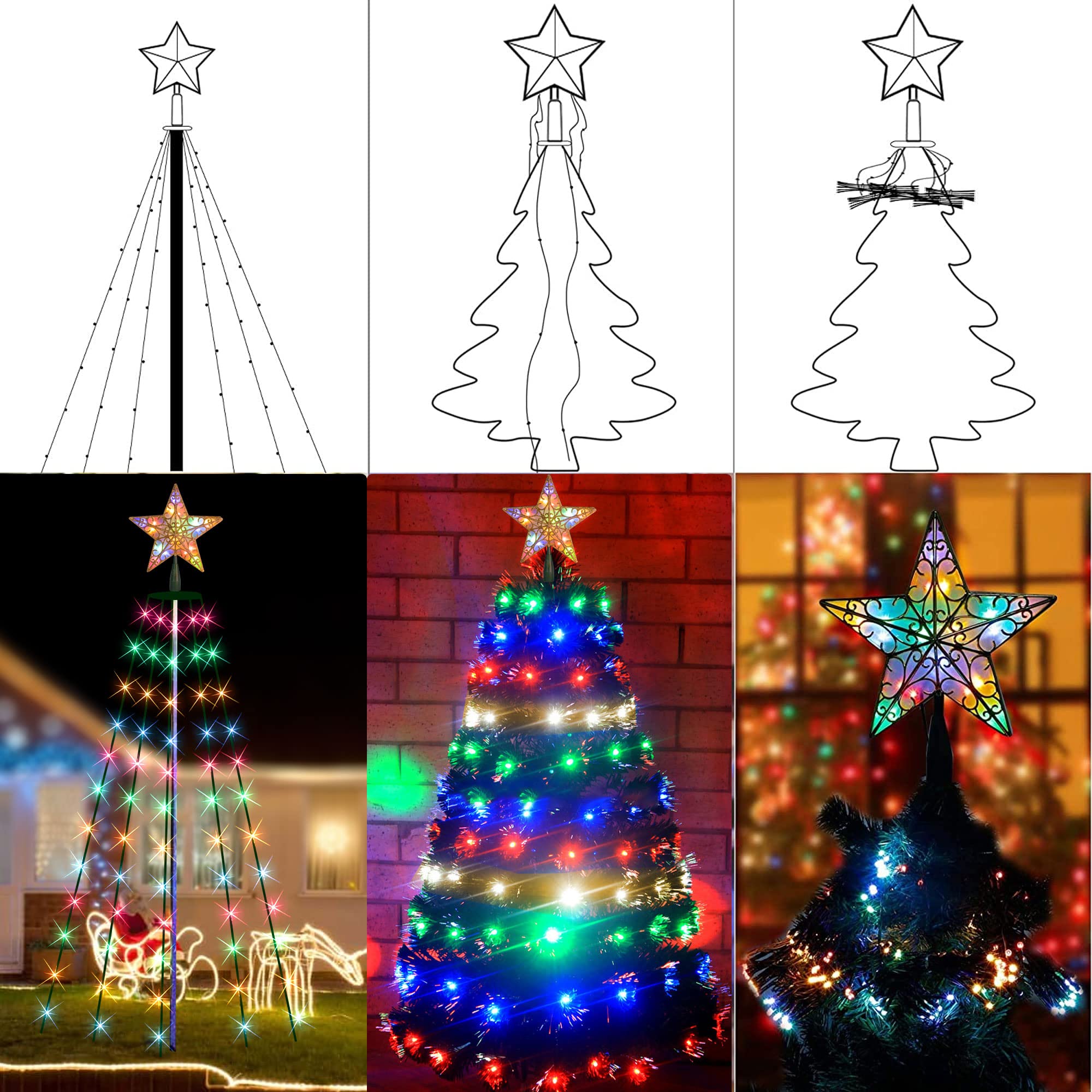 Dazzle Bright Christmas Tree Lights, 360 LED Waterfall Tree Topper Lights with Remote & 8 Lighting Modes, 9.8FT X 12 Lines Christmas Lights for Indoor Outdoor Yard Party Xmas Decoration (Warm White)