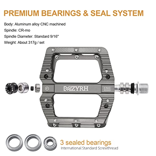 MZYRH Road/Mountain Bike Pedals MTB Pedals Bicycle Flat Pedals 3 Bearings 9/16β Aluminum Alloy Bicycle Platform Pedals for BMX MTB (TI)