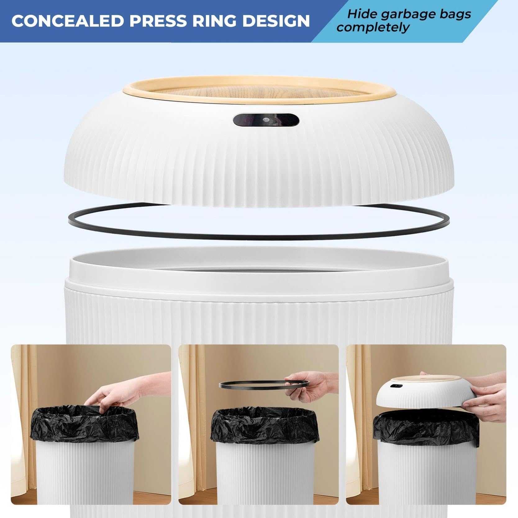 JOYO Smart Sensor Wastebasket,Automatic Motion Sensor Bathroom Trash Can with Lid,3 Gallon Touchless Trash Bin,Smart Plastic Garbage Can for Bedroom, Bathroom, Kitchen, Office (01 White)