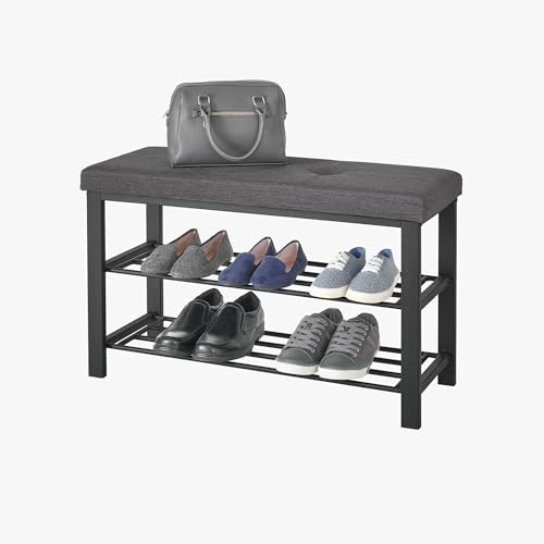 neatfreak Upholstered Storage Bench for Shoes - Double Seat Shoe Bench with Upholstered Fabric Seat Cushion and 2 x Shoe Racks - Perfect for Entryway, Mudroom, Foyer - 12.59" D x 31.89" W x 19.48" H
