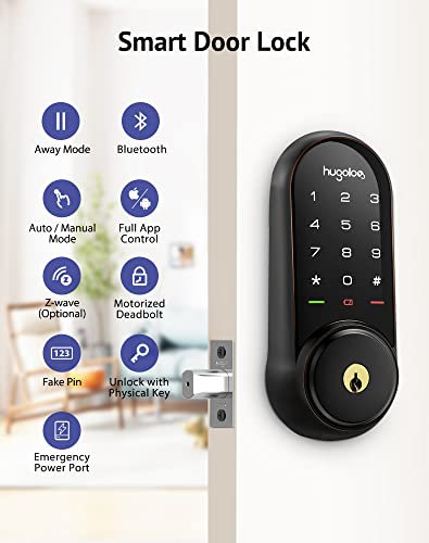 Hugolog Smart Lock,Keyless Entry Door Lock,Keypad Smart Door Lock,Smart Deadbolt Lock,Electronic Door Lock with Keyless Deadbolt,Bluetooth Digital Door Lock for Home,Airbnb,Garage