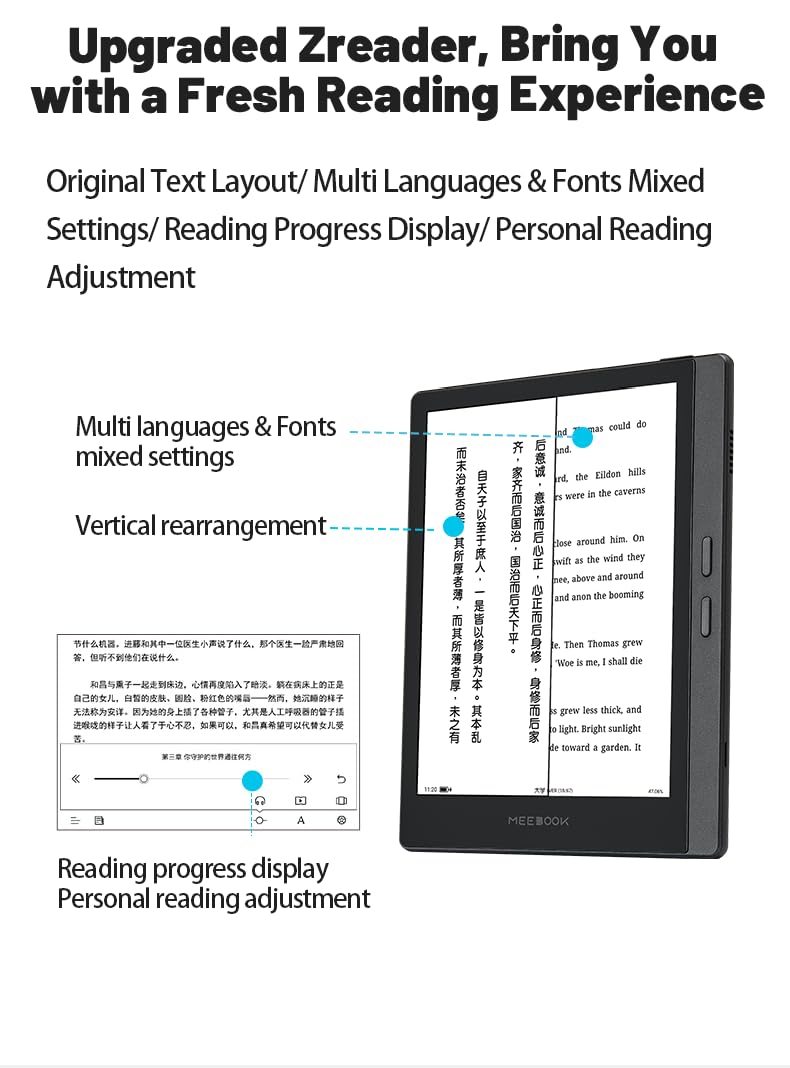 MEEBOOK M7 e-Book Reader, 2023 New 6.8" 300PPI HD E-Ink Screen Ereader, Cold/Warm Light, Android 11, Support Google Play Store,Speaker/OTG/Type C,3GB+32GB