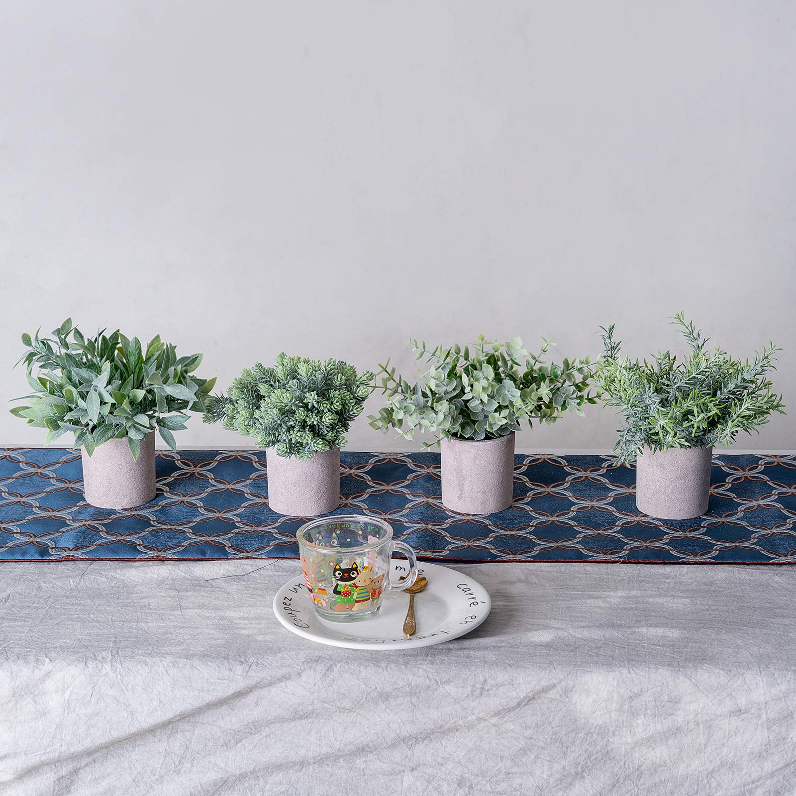 Cocoboo 4Pack Mini Potted Fake Plants Artificial Eucalyptus Plants Greenery Décor Faux Plant for Farmhouse Office Table Living Room Décor