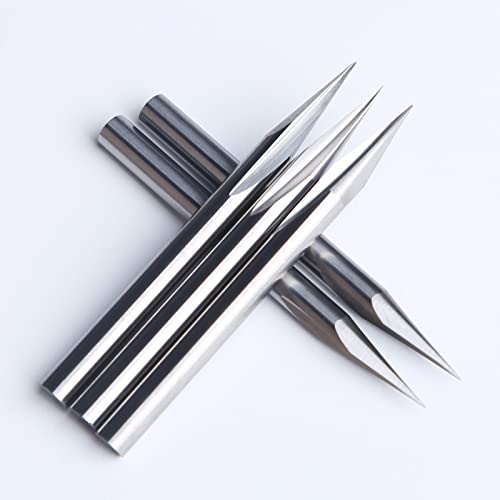 HUHAO 5PCS CNC Router Bits 20 Degree 1/8 Shank 2 Flutes 0.1mm Tip Engraving V Bits CNC Wood Carving Bit Straight Engraving V Groove Bit Engraving Tool Bits for Wood, Plywood, MDF, Stainless Steel