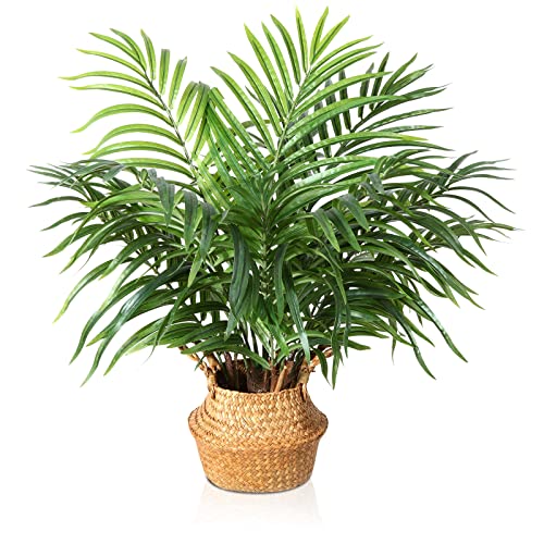 MOSADE Artificial Palm Tree 28" Fake Potted Areca Palm Plant with Handmade Seagrass Basket, Perfect Faux Tree Home Décor for Indoor Outdoor Office Porch Balcony Bedroom Bathroom Gift