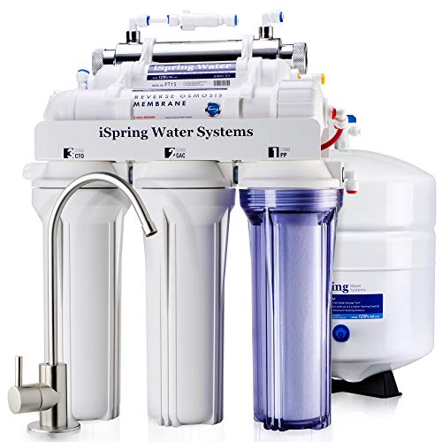 iSpring RCC7U 75GPD 6-Stage Under Sink Reverse Osmosis RO Drinking Water Filtration System and Ultimate Water Softener with UV Ultraviolet Filter