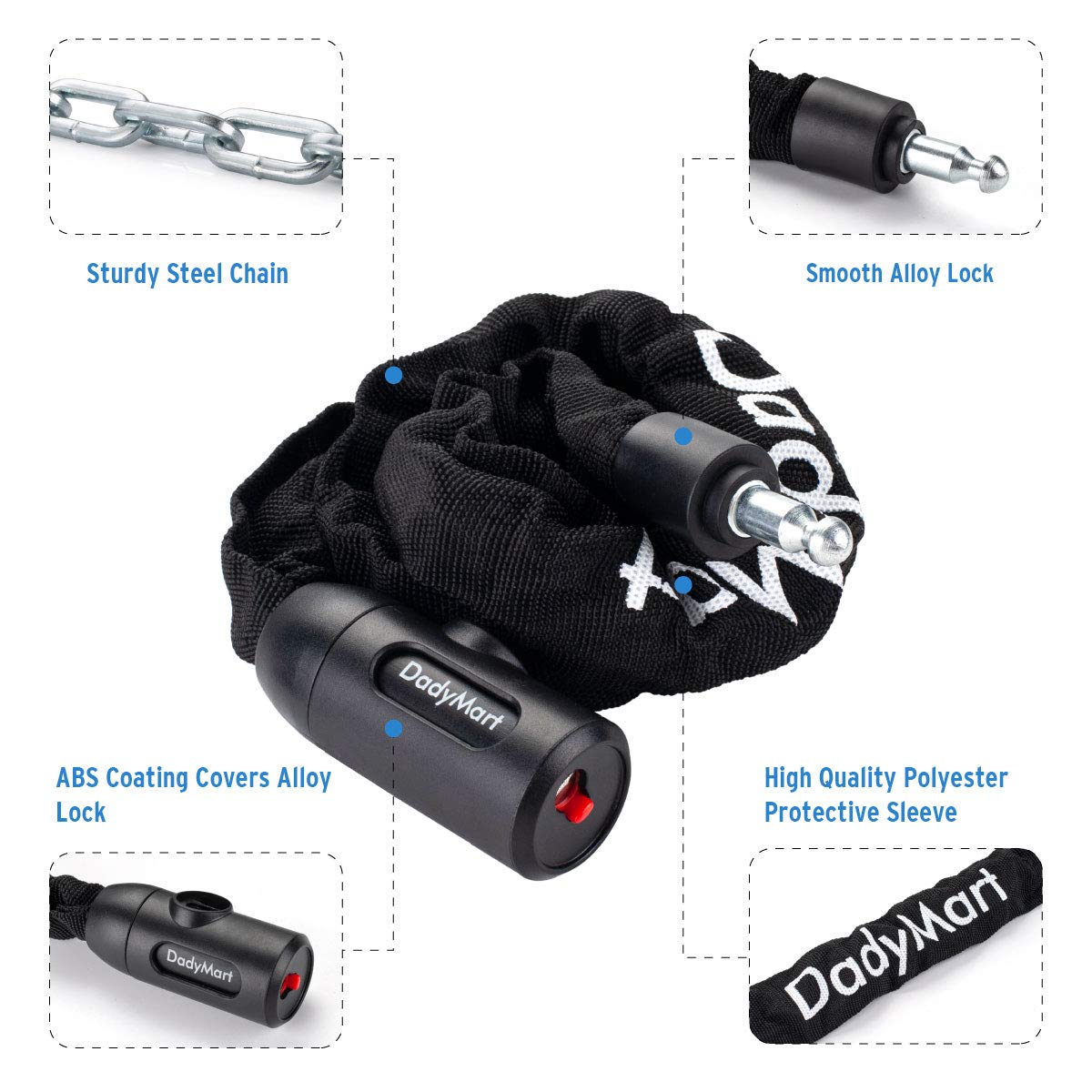 DadyMart Bike Chain Lock, 6mm Thick Security Chain Lock Bike Lock Heavy Duty Anti Theft Bike Locks with Keys, Bicycle Chain Lock for Motorcycle, Gate, Fence