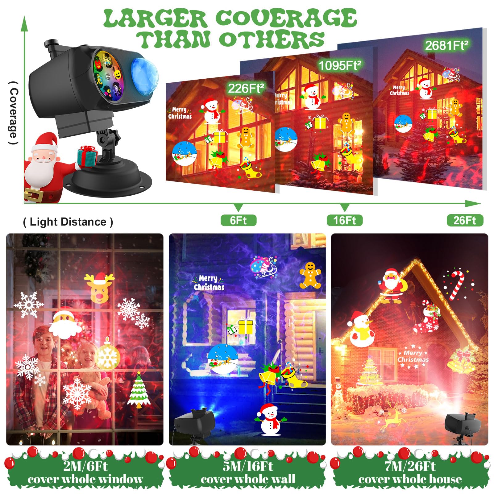 Christmas Projector Lights Outdoor 2-In-1 64 HD Effects Patterns & 3D Ocean Wave Snowflake Christmas Holiday Projector Light Waterproof IP65 with Remote Control Timer Home Garden Party Xmas Decor Gift